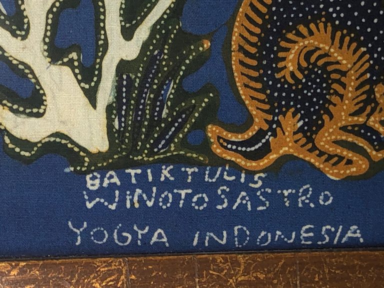 Batik Tulis Winotosastro Yogya Indonesia Art, Animals, Framed With Glass